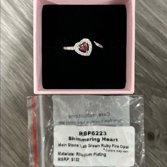 Bomb Party | Jewelry | Bomb Party Ruby Fire Opal Rhodium Heart Ring ...